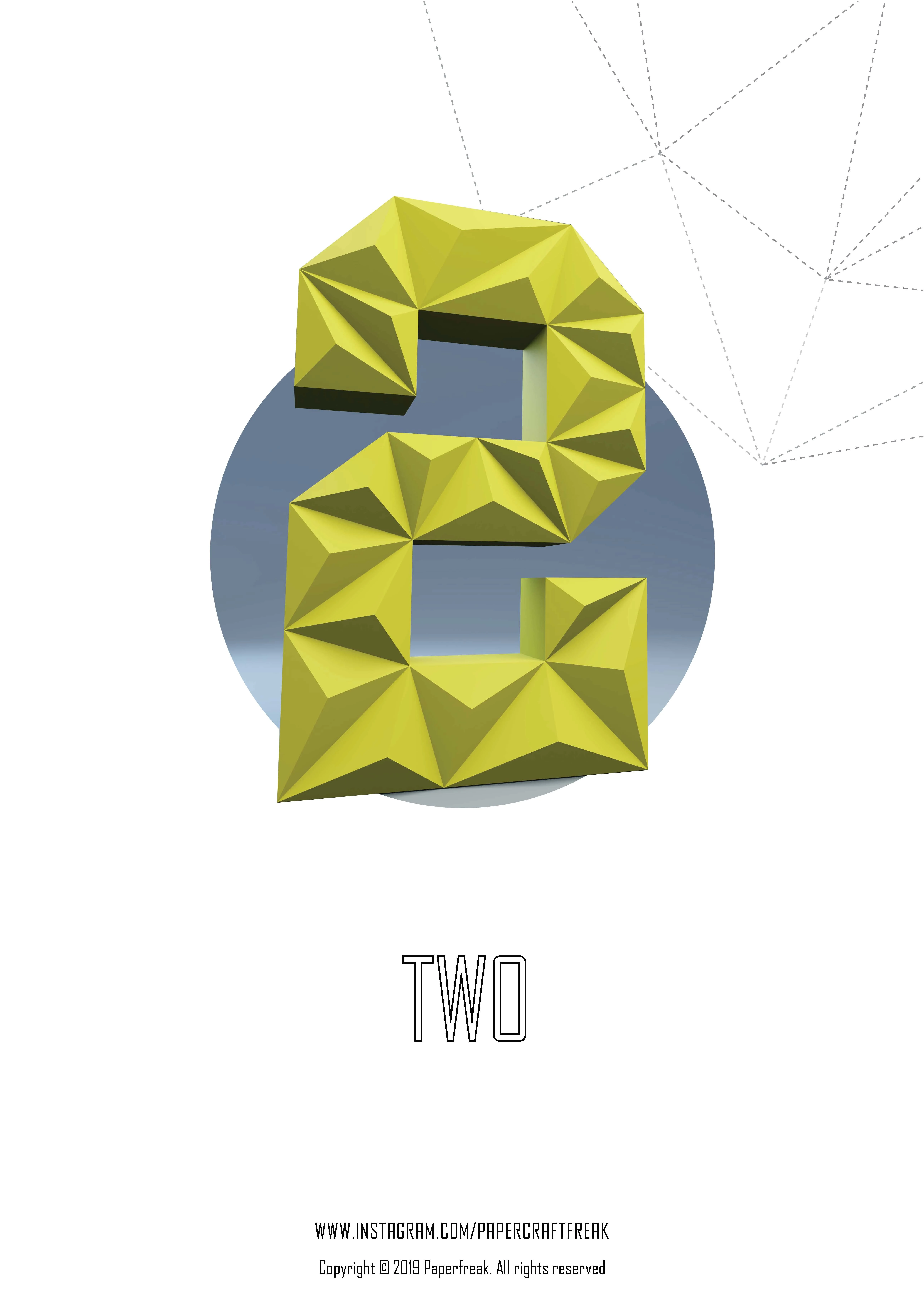 Papercraft 3D TWO number Decor for birthday party pepakura