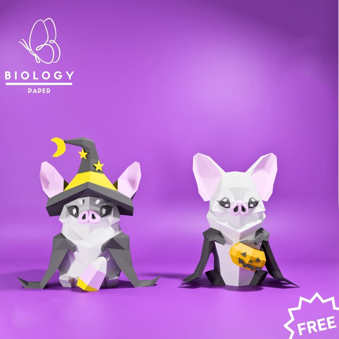 Wizard Bat and Halloween Bat Low Poly Papercraft Template Pepakura PDF ...