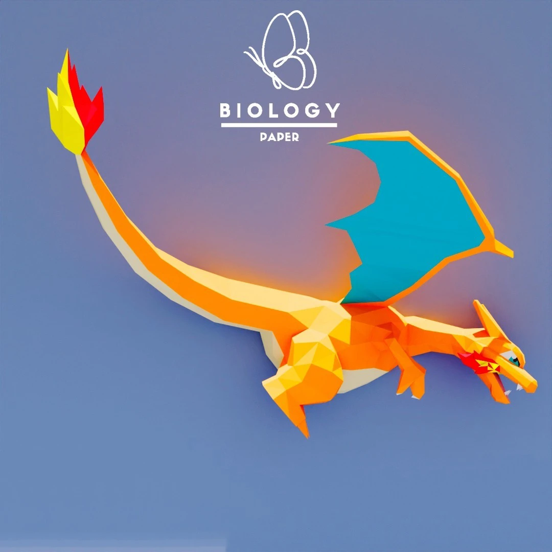 Pokemon Charizard Low Poly Papercraft Template Pepakura PDF DIY Handmade