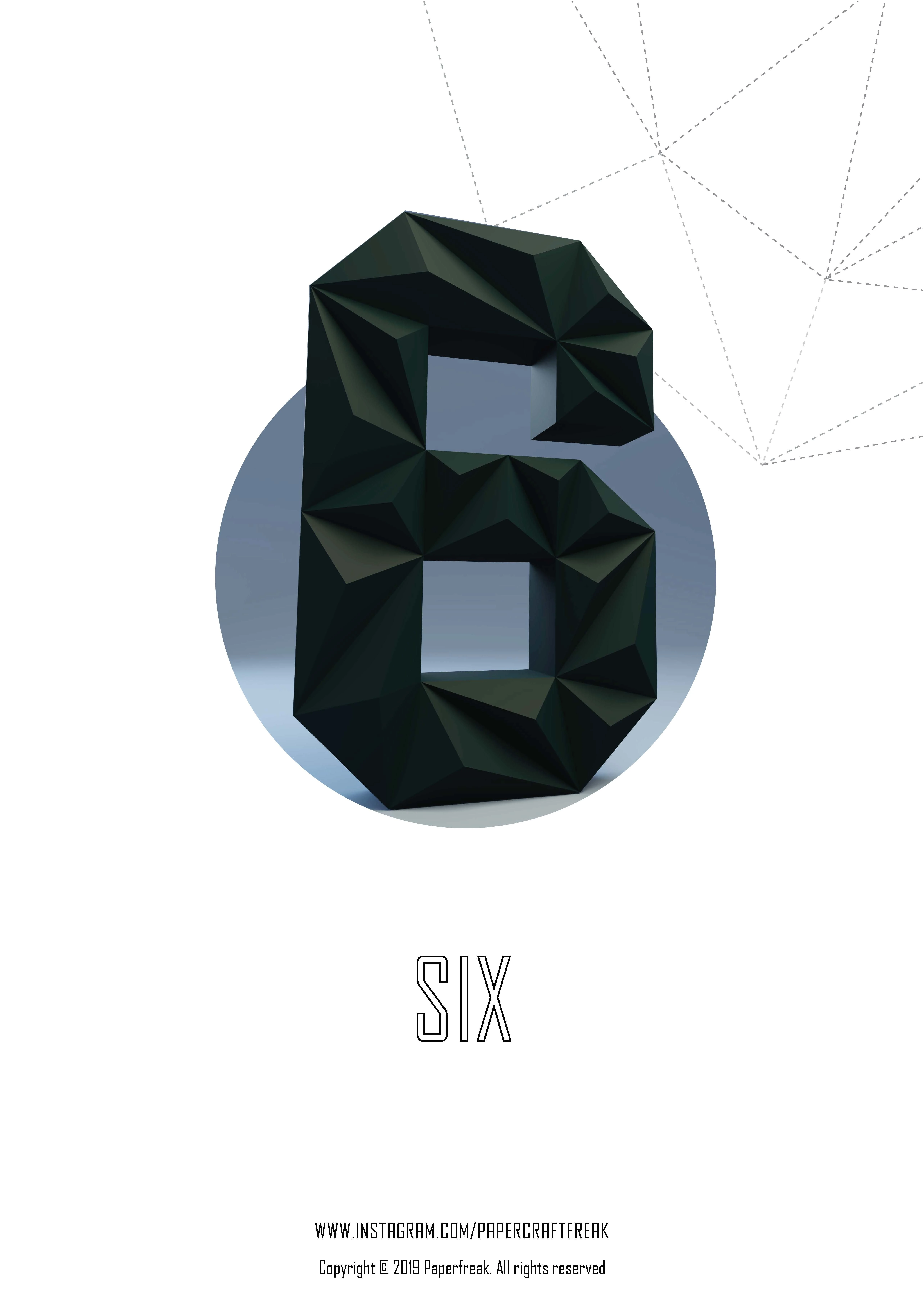 Papercraft 3D SIX number Decor for birthday party pepakura