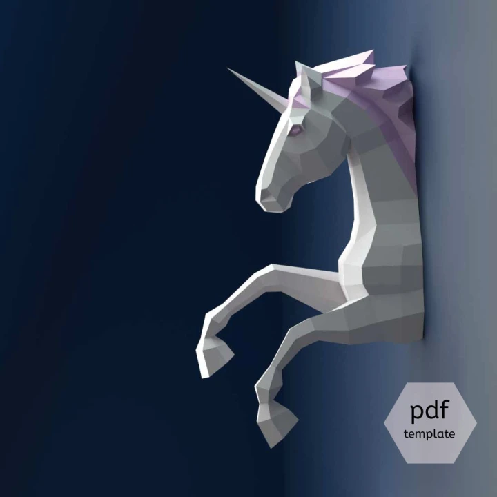 DIY 3D Galloping Unicorn Papercraft Template - Printable Birthday Gift, 3D Puzzle Wall Decor for ...