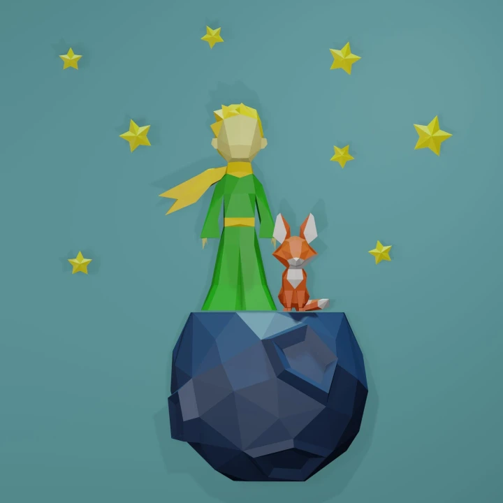 PAPERCRAFT The Little Prince and Fox on the Planet , Papercraft Low ...