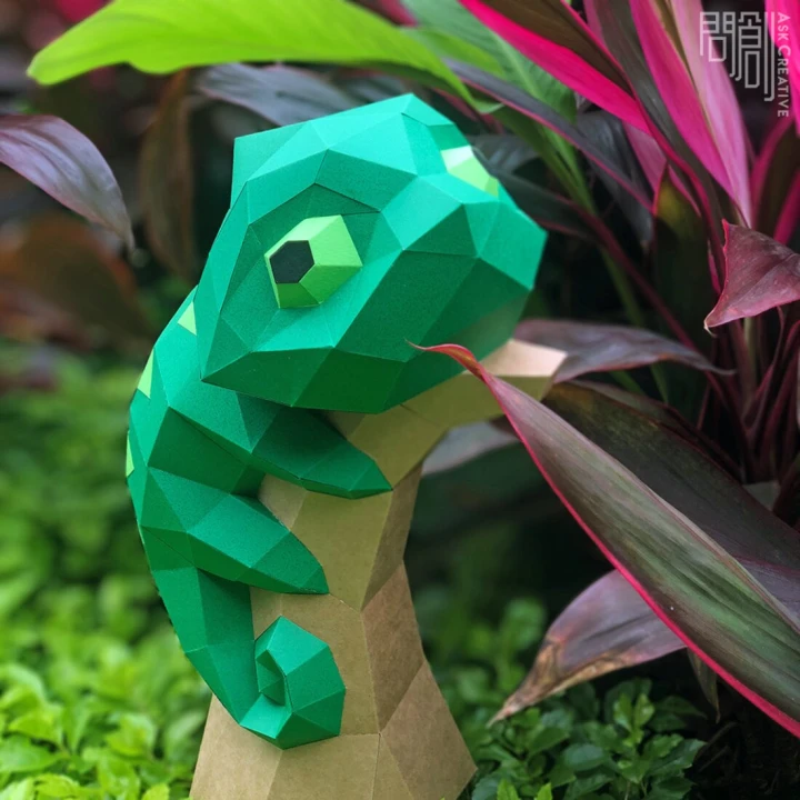 Chameleon paper model,Papercraft,DIY,Low poly,PDF Papercraft,Chameleon ...