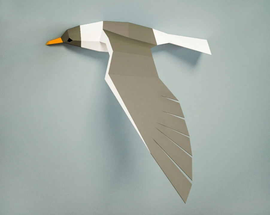 Papercraft gull 3D sculpture, DIY Paper craft template, Seagull origami ...
