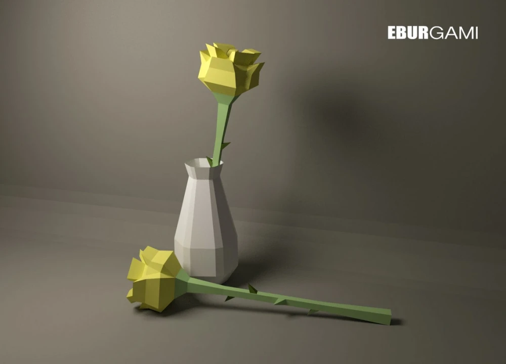 Rose Papercraft Flower, 3D Rose, Build Your Own, DIY Flower, Low Poly ...