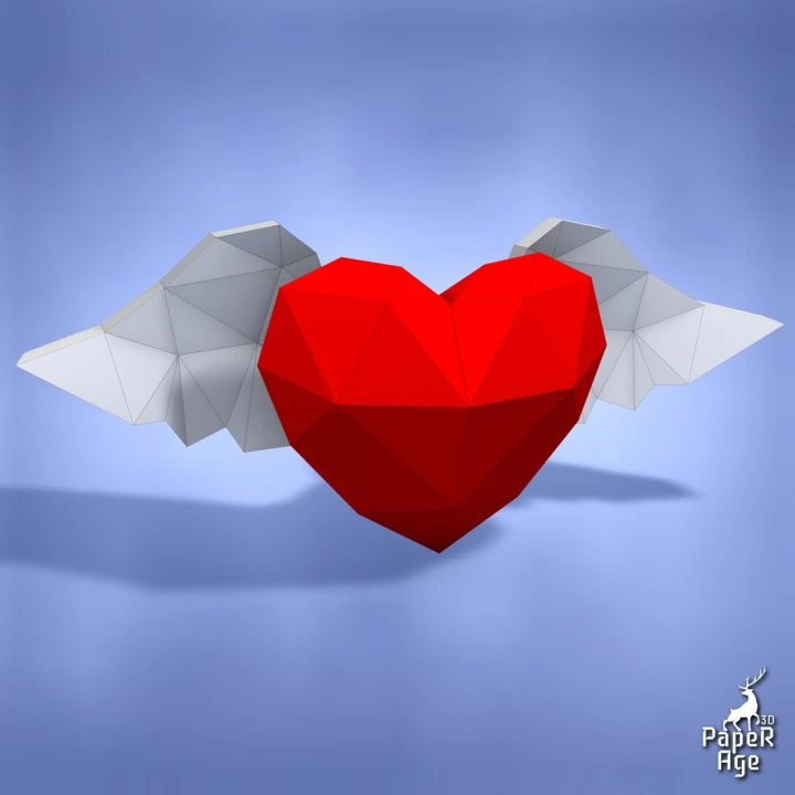 Heart with wings, Valentine's Day, Papercraft, Pepakura, Lowpoly, Low ...