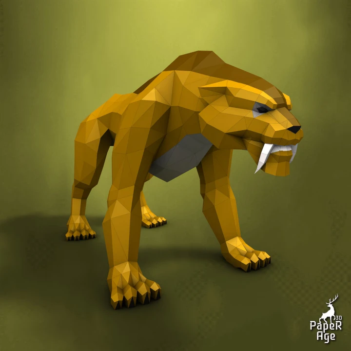 Saber-toothed tiger, Papercraft, Pepakura, Lowpoly, Low Polygon, 3D ...