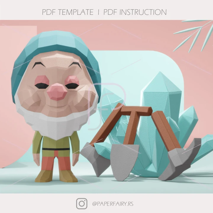 Low poly Snow White and Seven Dwarfs Dwarf Sleepy doll with gemstone ...