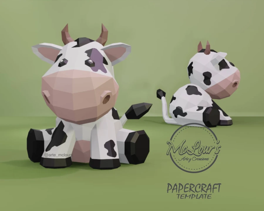 Sitting Cow/ DiY Craft/ Template PDF/ Low Poly/ Papercraft/ 3D Vaca ...