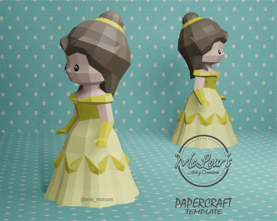 Princess Belle/ Beauty and the Beast/ DiY Craft/ Template PDF/ Low Poly ...