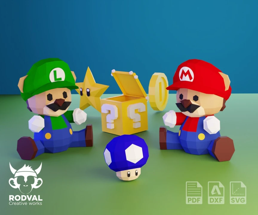 MARIO & LUIGi TEDDY, bear, Papercraft, Template, DIY, Paper, Low Poly ...