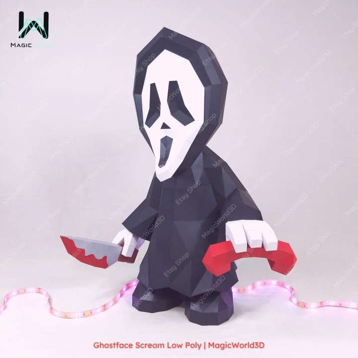 Ghostface Scream Low Poly, Papercraft, PDF template, Paper model ...