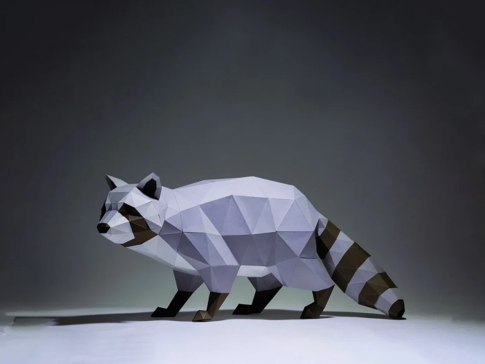 Racoon Paper Craft, Digital Template, Origami, PDF Download DIY, Low ...