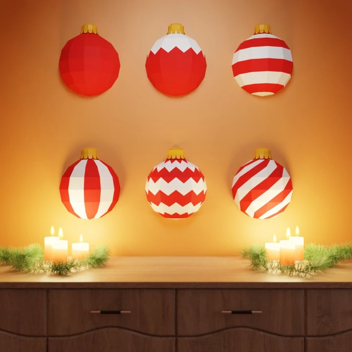 Baubles Papercraft 3D DIY low poly paper craft Christmas Holiday wall ...