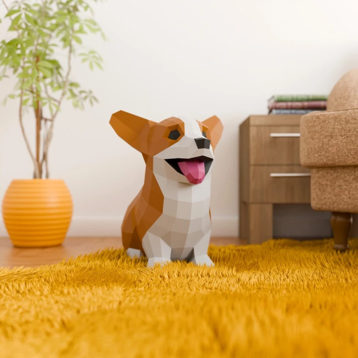 Corgi Papercraft 3D DIY dog low poly paper crafts puppy decor model ...