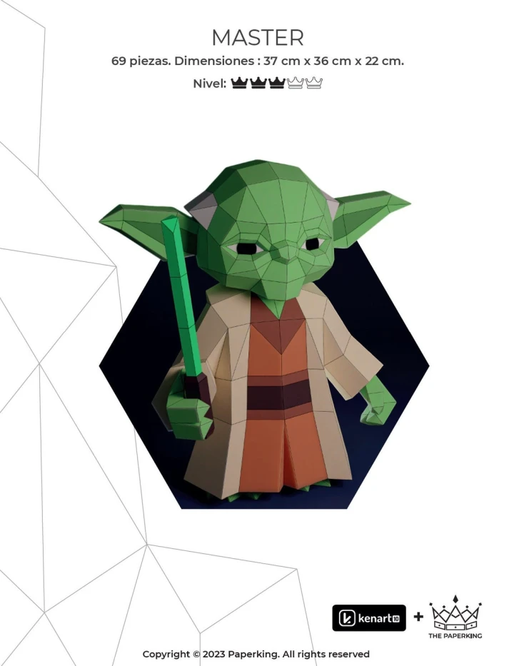 Jedi Master, Yoda, Star Wars Force Papercraft 3D, pepakura Pdf template ...