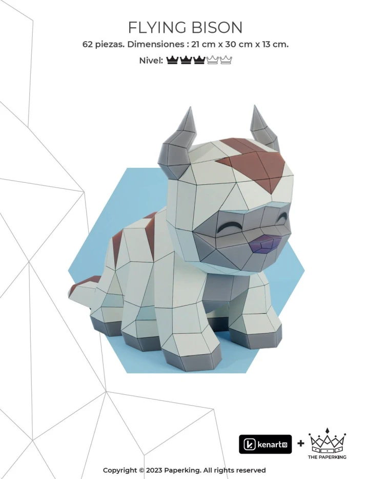 Appa, Flying Bison Papercraft 3D, pepakura Pdf template Low polygonal Paper Sculpture Diy Decor ...