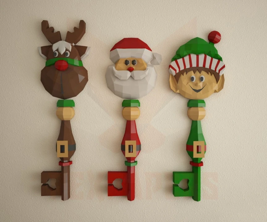 Christmas Keys, LLaves Navideñas Papercraft, PDF Template, DIY 3d Model ...
