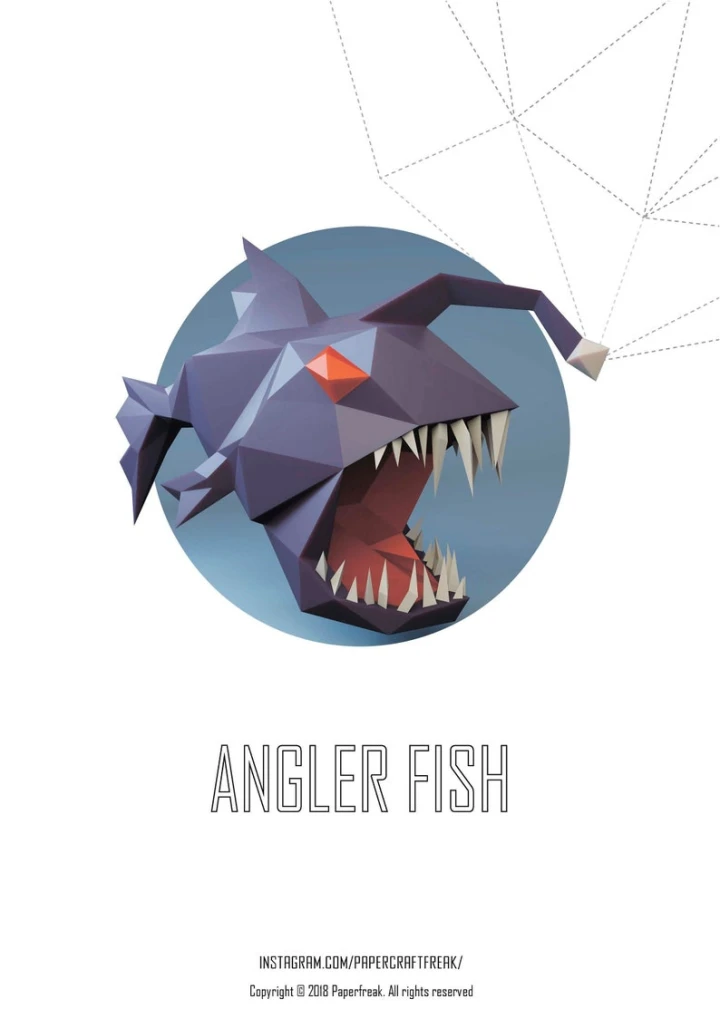 Papercraft Angler Fish 3D Pepakura Sea Creatures Low Poly Sculpture DIY ...