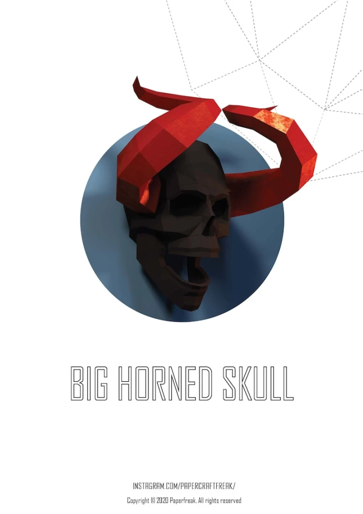 Papercraft 3D DEMON HORNED SCULL Horror Gothic Hell art Low Poly Paper ...