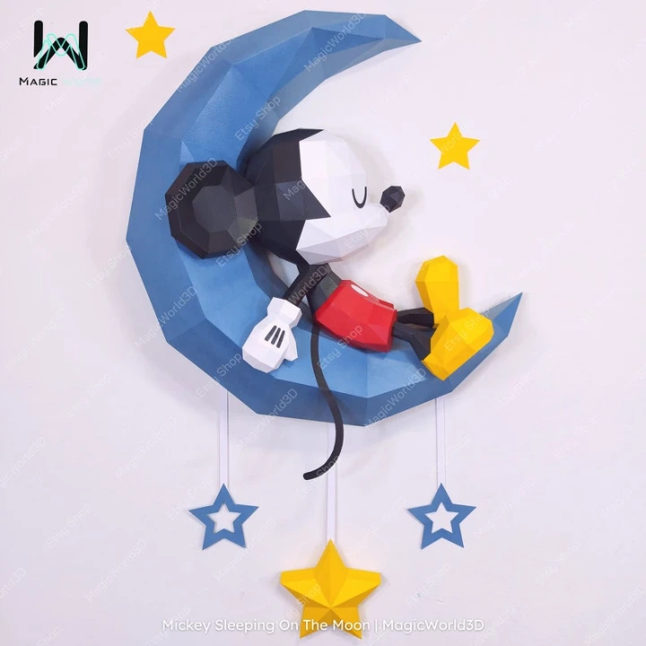 Mickey Sleeping On The Moon Low Poly, Papercraft, PDF template, Paper ...