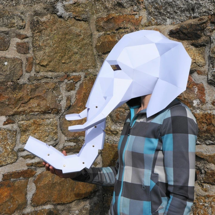 Elephant Mask 3D Papercraft Mask Template, Low Poly Paper Mask, Unique ...