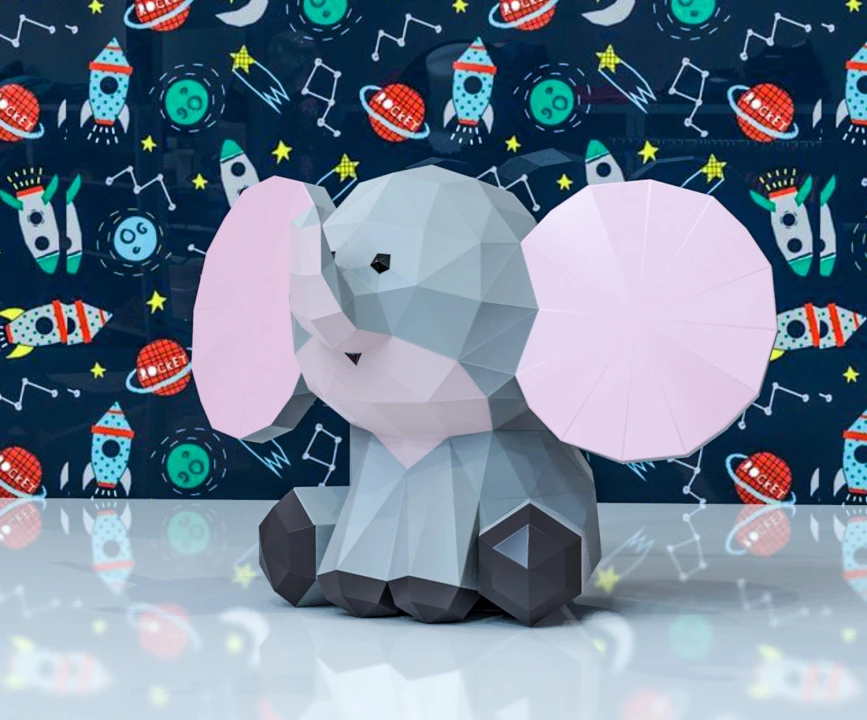 Baby Elephant Papercraft, Lowpoly, Lowpoly Papercraft