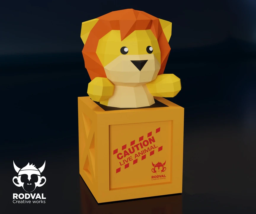 LION BOX, animal, Papercraft, Template, DIY, Paper, Low Poly, Cute ...