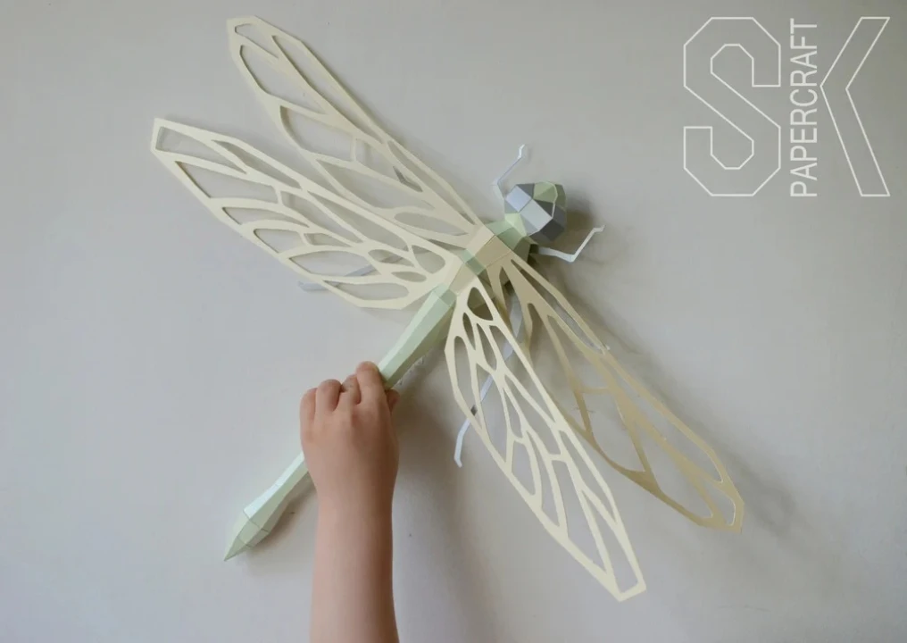 DIY Dragonfly Papercraft Template Low Poly 3D Insect Model Nature Decor ...