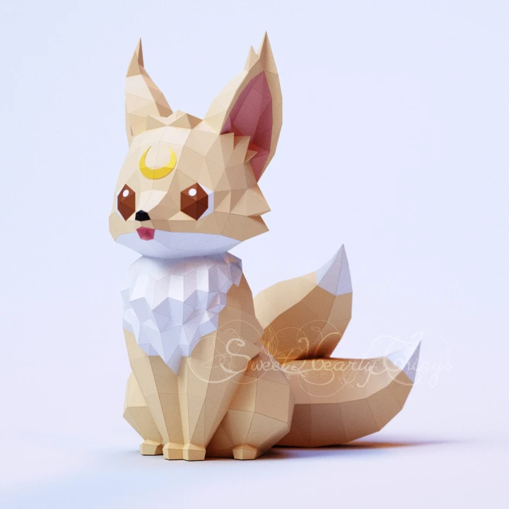 DIY 3d papercraft Little Fox Kitsune Moon PDF Templates Low Poly ...