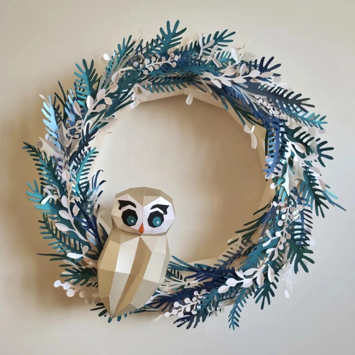 DIY Baby Owl Wreath Papercraft Template Low Poly 3D Wall Art Decor ...