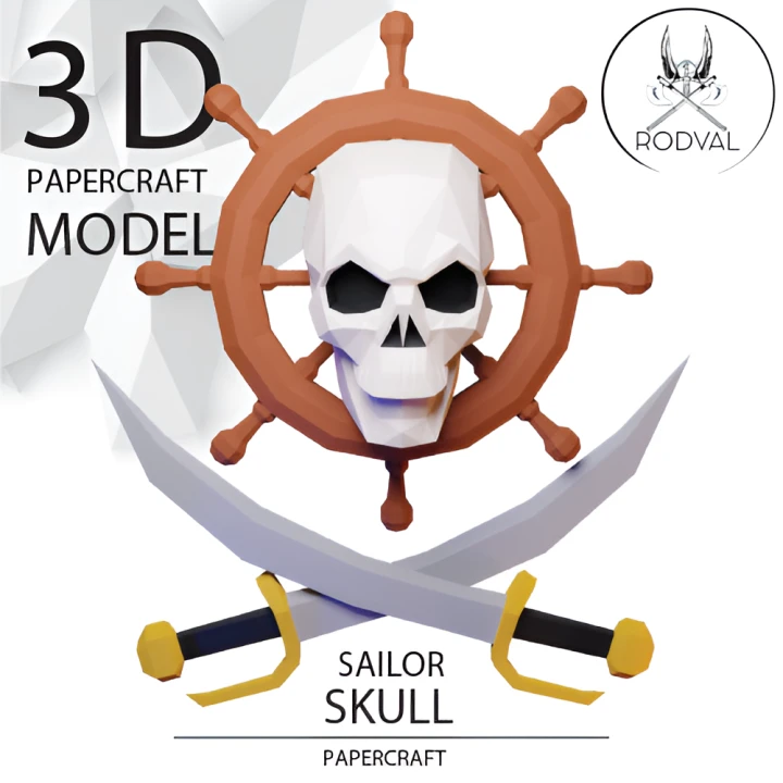 SAILOR SKULL, Papercraft, Template, DIY, Paper, Low Poly, Holiday, 3D ...