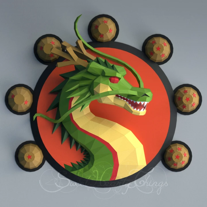 DIY 3d papercraft Shenron ShenLong Dragon Ball PDF Templates Low Poly ...