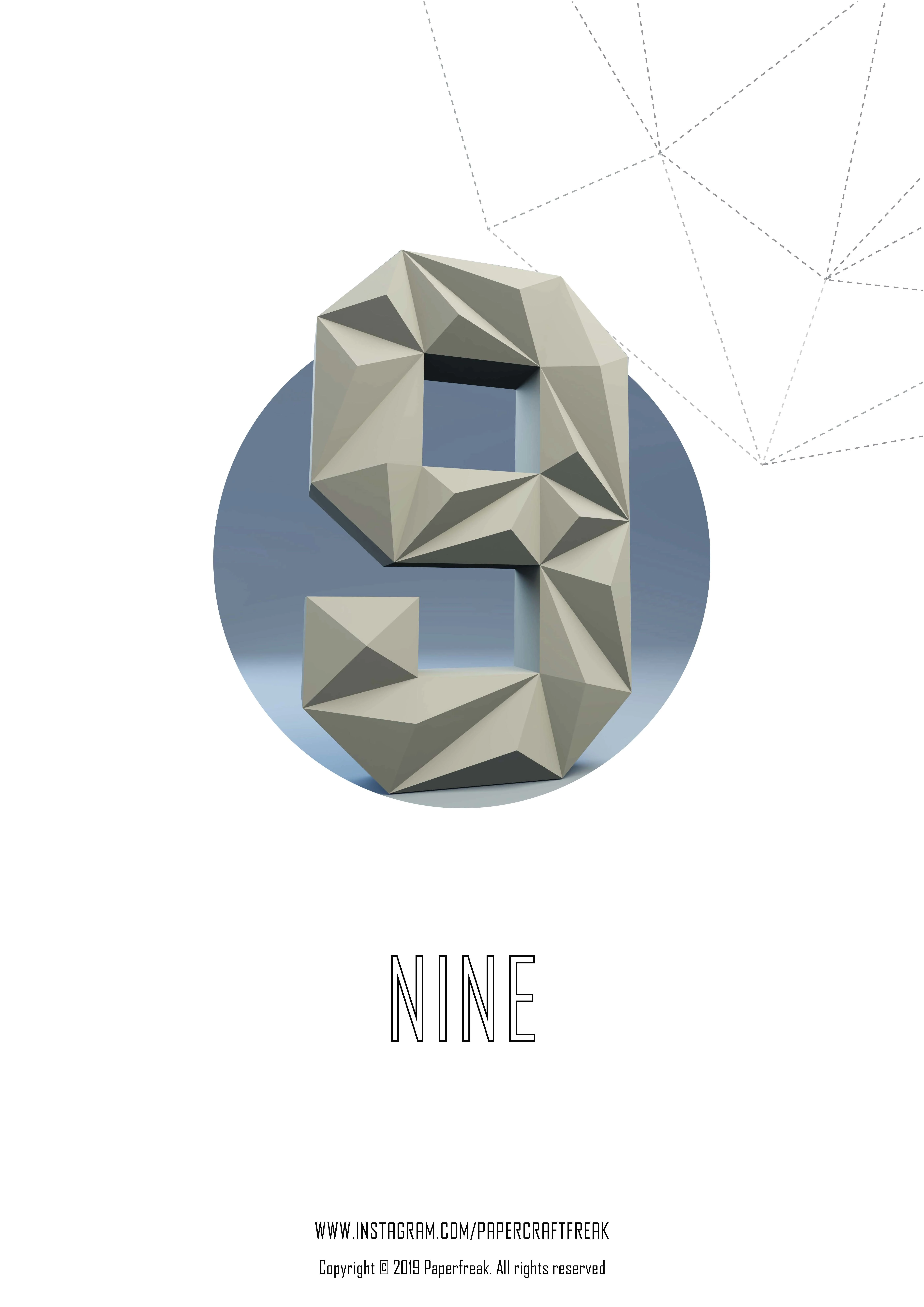Papercraft 3D NINE number Decor for birthday party pepakura