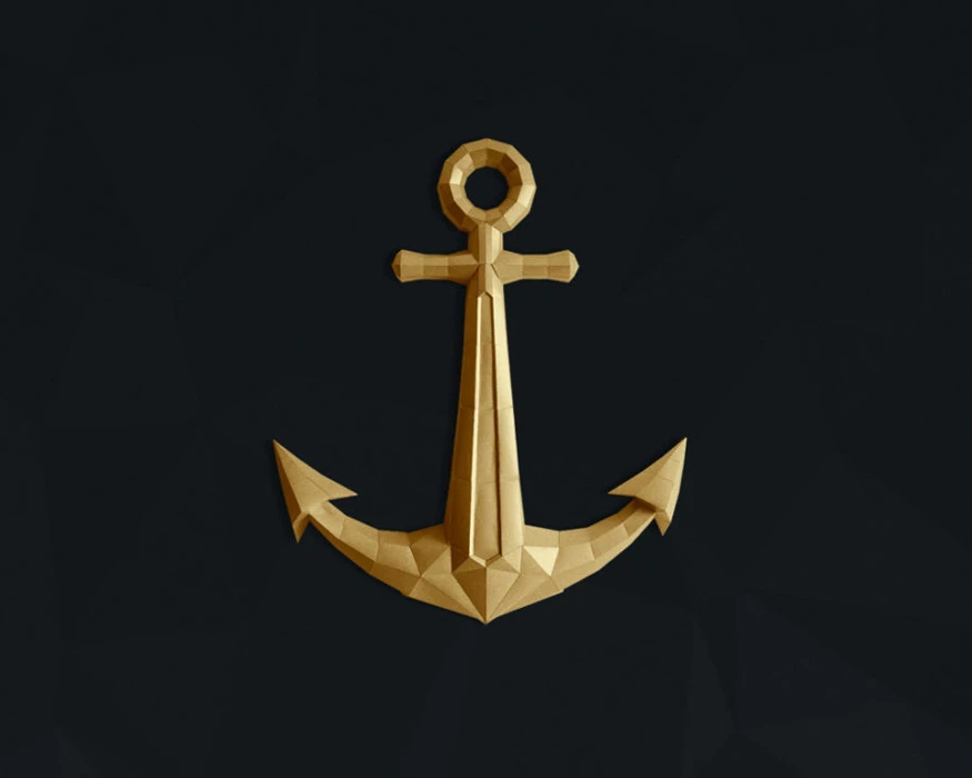 Anchor Wall Decor Low poly Papercraft, DIY, PDF