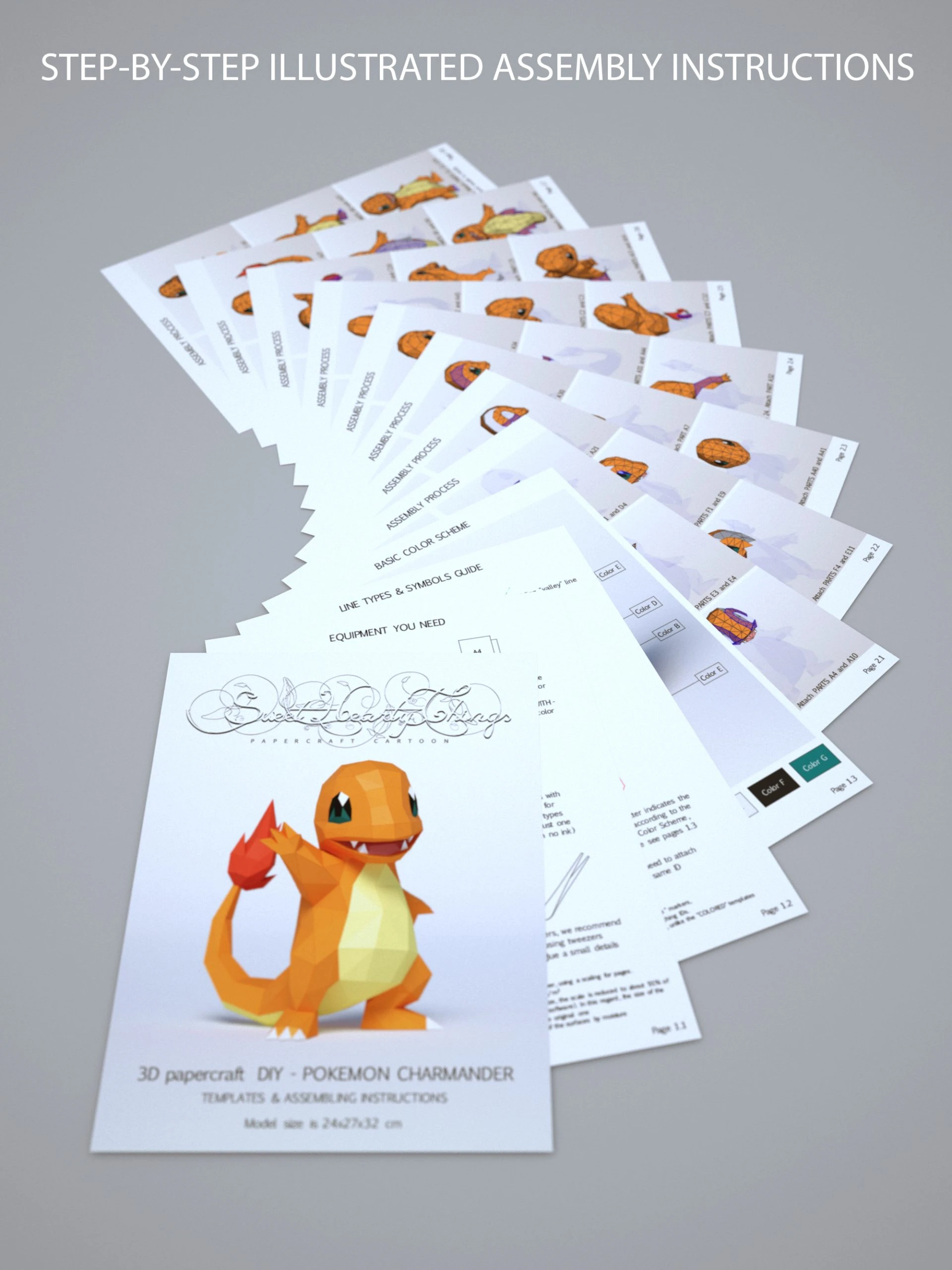 DIY 3d papercraft Pokemon Charmander PDF Templates Low Poly ...