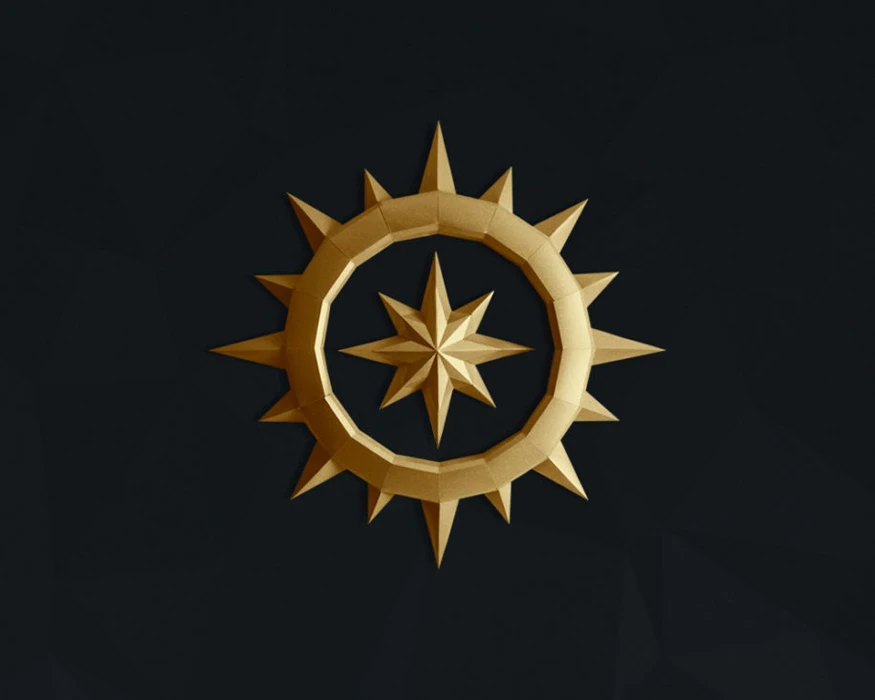 Compass Wall Decor Low poly Papercraft, DIY, PDF