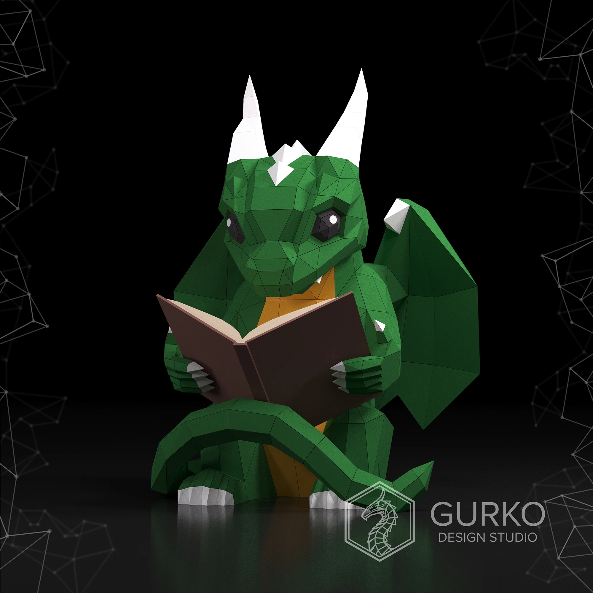 Papercraft Dragon With A Book, Pdf, Gurko, Pepakura, Template, 3D ...