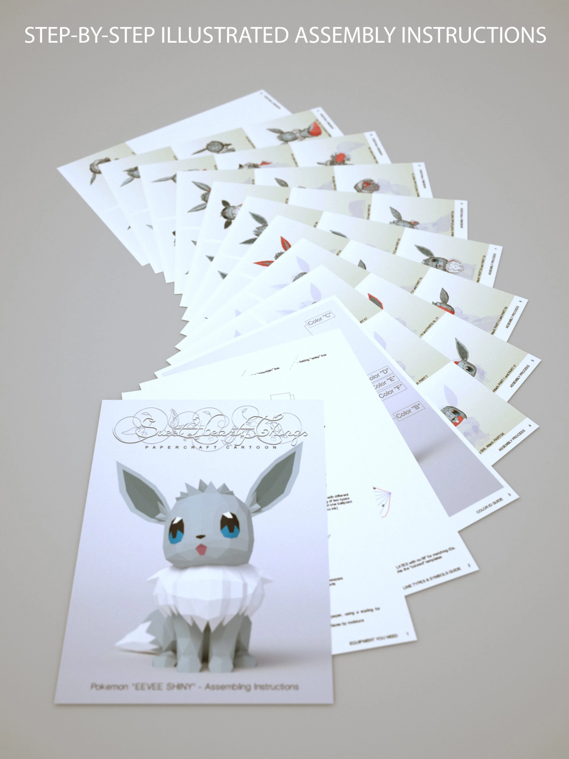 DIY 3d papercraft Pokemon Eevee Shiny PDF Templates Low Poly ...