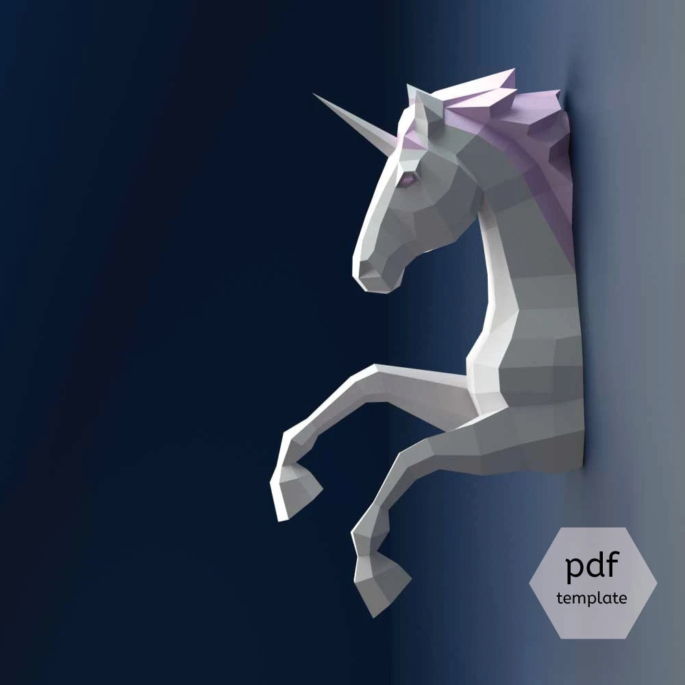 DIY 3D Galloping Unicorn Papercraft Template - Printable Birthday Gift ...