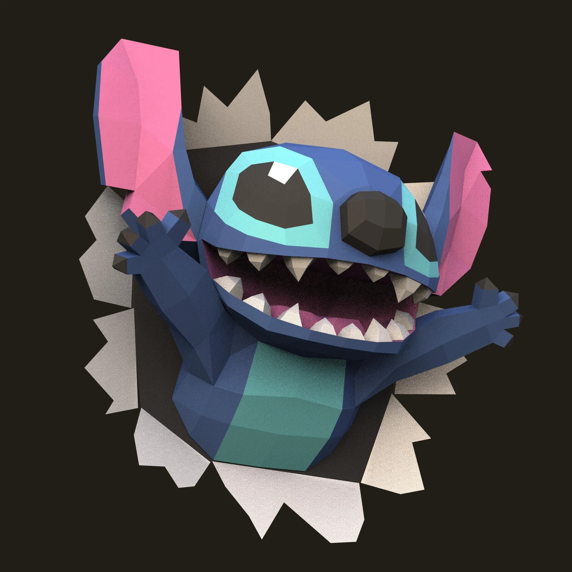 Stitch Wall Papercraft – SVG PDF DIY 3D Paper Model Template – Low Poly ...