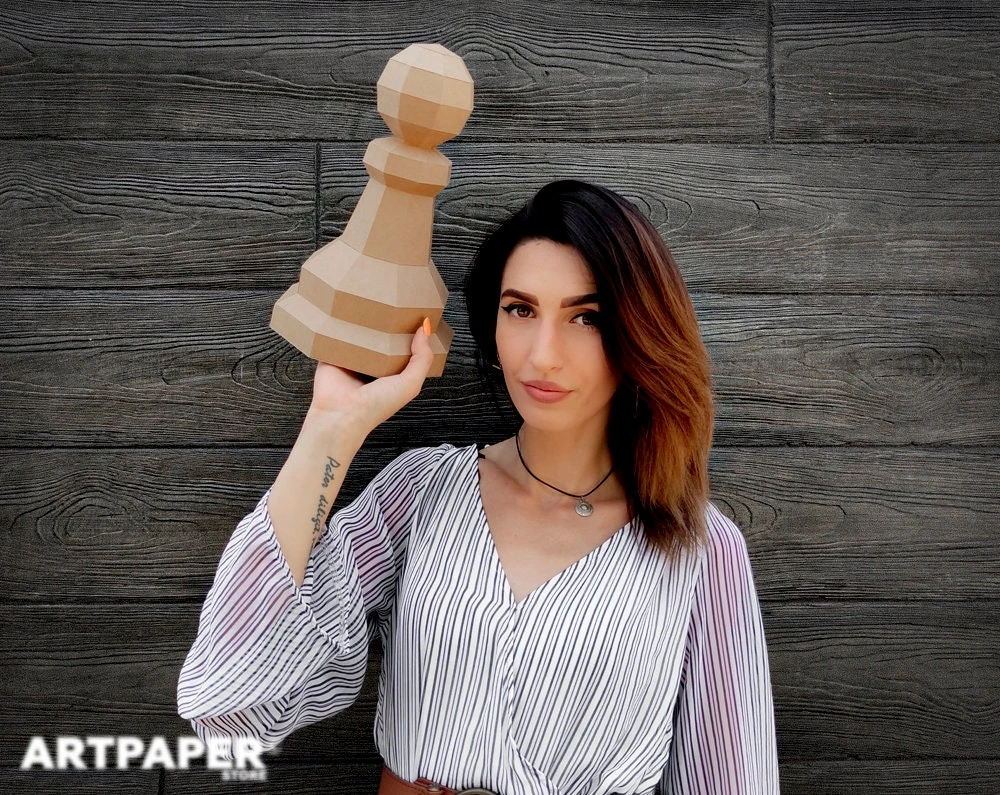 3D Papercraft Chess Pawn Template: DIY Low Poly Sculpture (PDF Pattern)