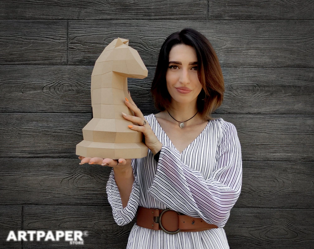 3D Papercraft Chess Knight Template: DIY Low Poly Sculpture (PDF Pattern)