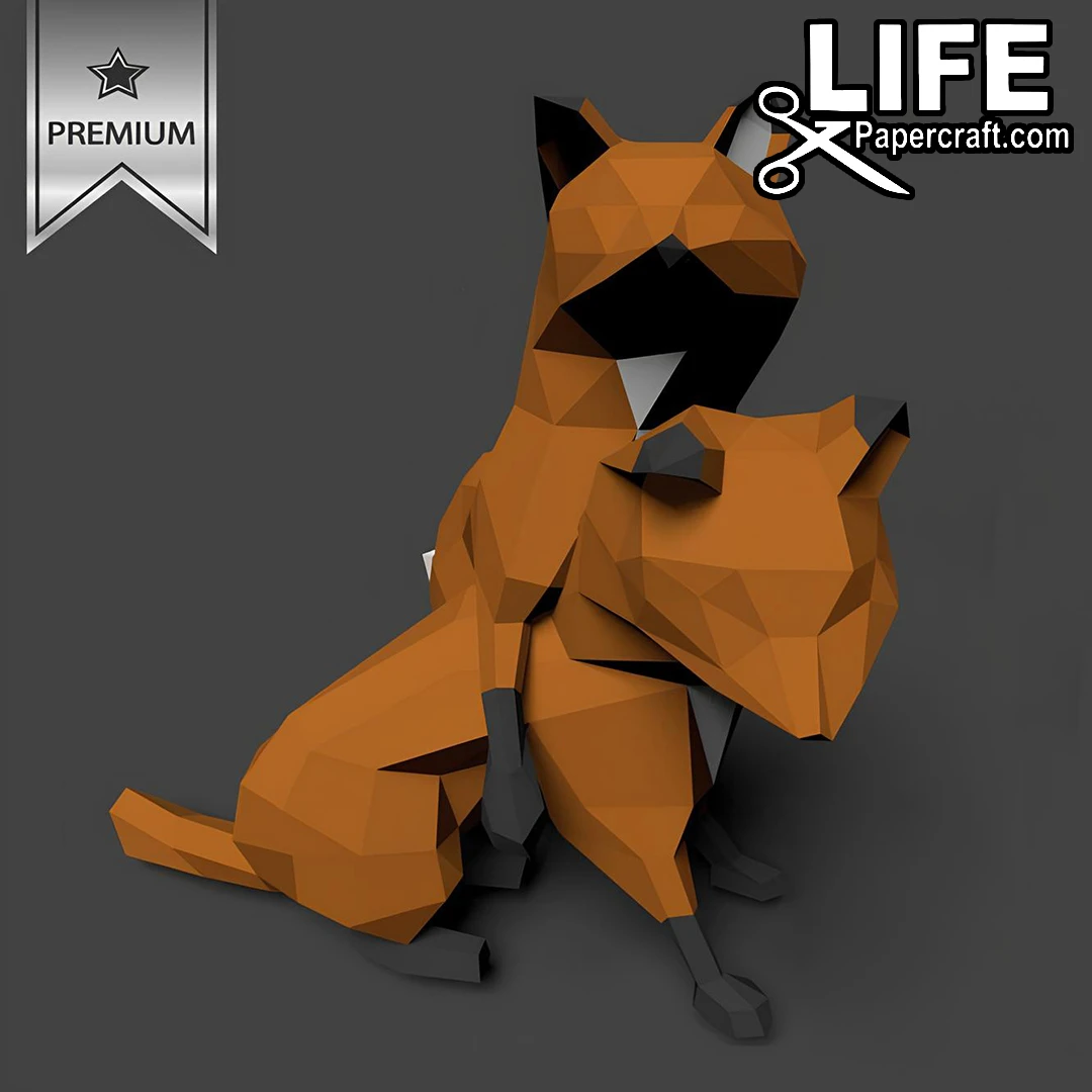 Fox Delta & Omega - Family Fox Low Poly Papercraft, DIY 3D Paper Model ...