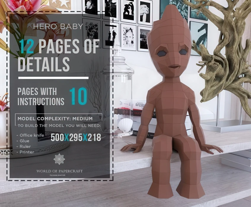 Baby Groot, Papercraft Hero , PDF Template, Low Poly man, Paper ...