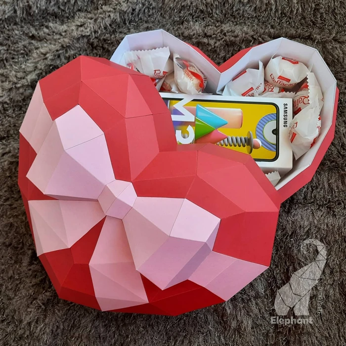 Heart Gift Box Low poly Papercraft, DIY, PDF