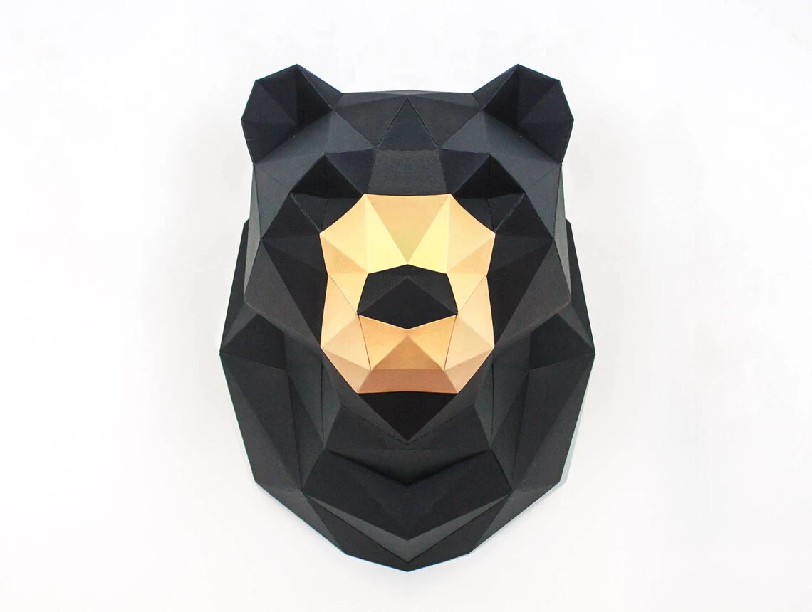 Bear Papercraft, 3D Paper Craft, Bear Sculpture, DIY 3D Wallart, Low ...