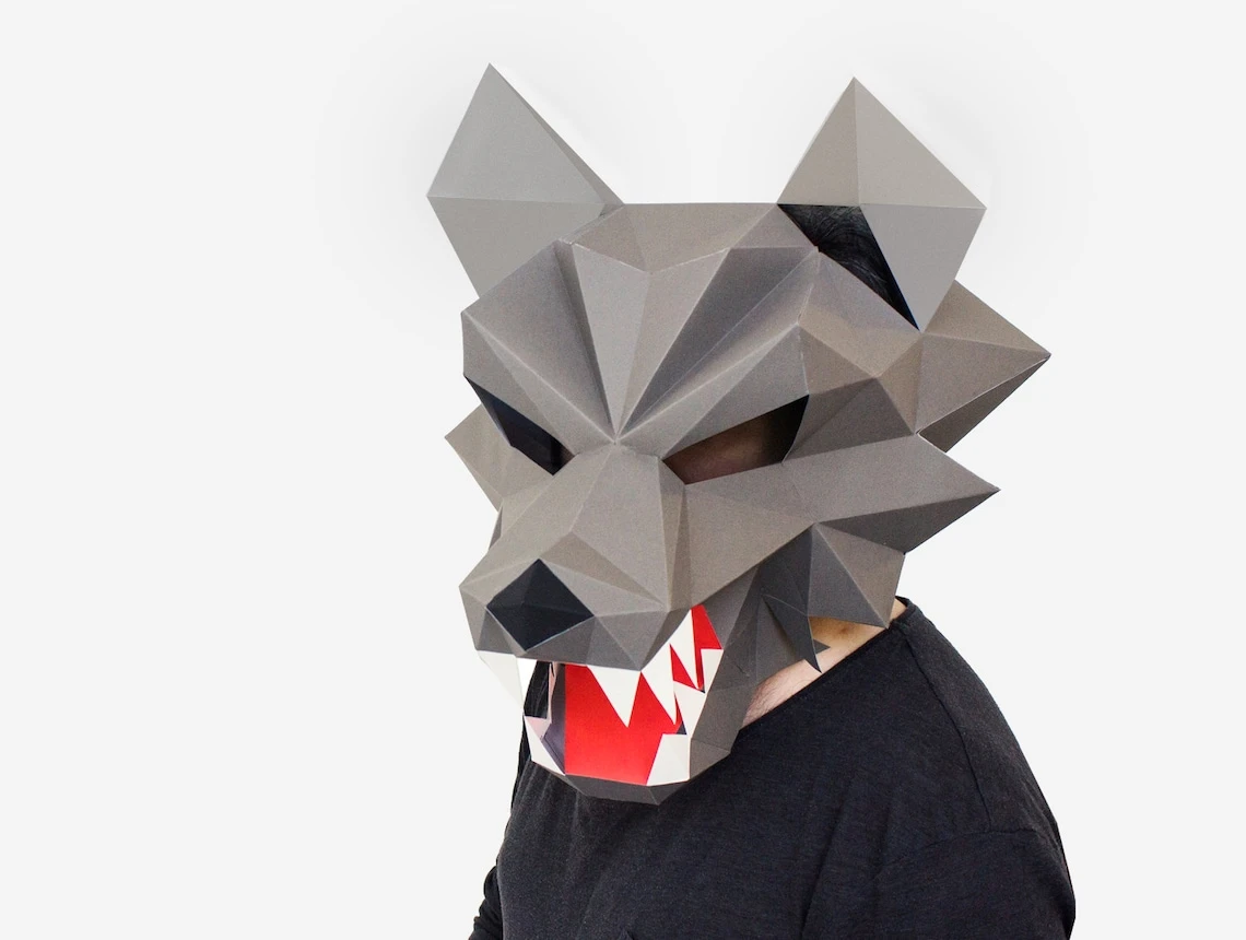 Werewolf Mask Template, Low Poly Paper Craft Project, Wolf Mask, DIY ...