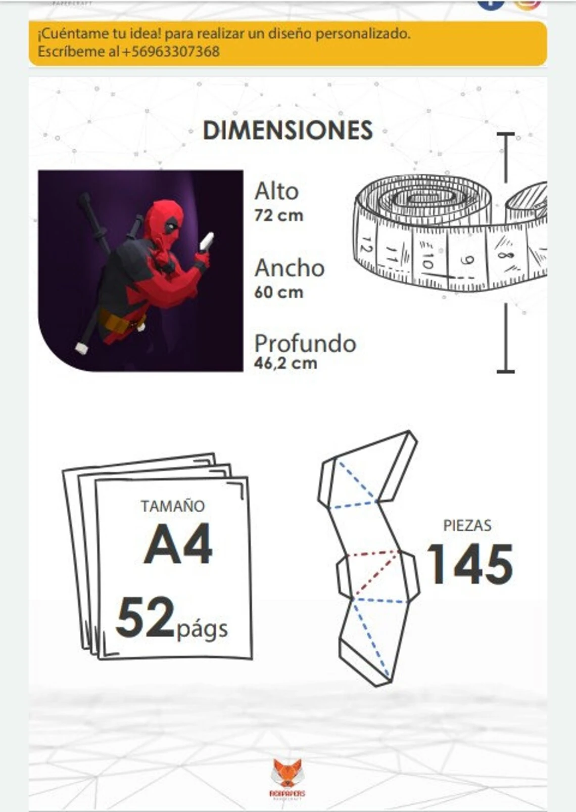Deadpool Gun Papercraft, PDF Template, DIY 3d Model, FanArt, Paper ...