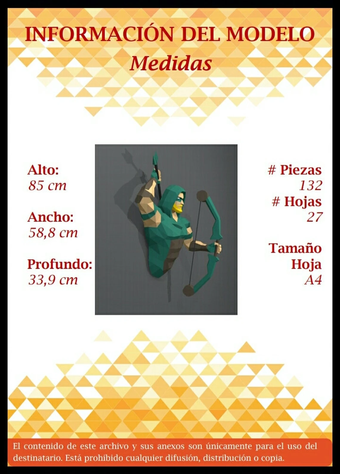 Green Arrow Papercraft, PDF Template, DIY 3d Model, FanArt, Paper ...